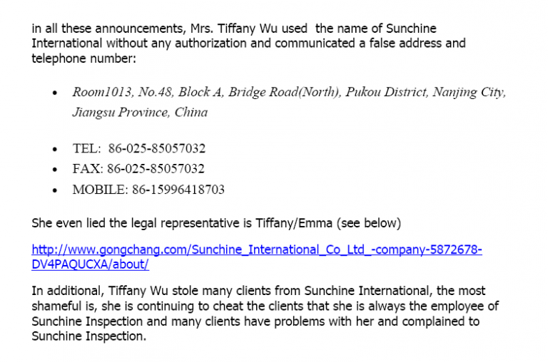 Declaration of Sunchine Inspection – Sunchine Inspection Service